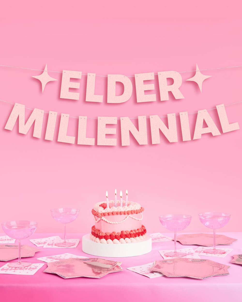 Elder Millennial Banner - pink glitter banner – Amazing Pinatas